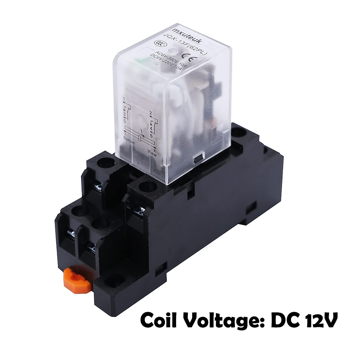 mxuteuk 2pcs JQX-13FL DC 12V Coil 8 Pin 10A DPDT LED Indicator Electromagnetic Power Relay, with Base, with DIN Rail Slotted Aluminum