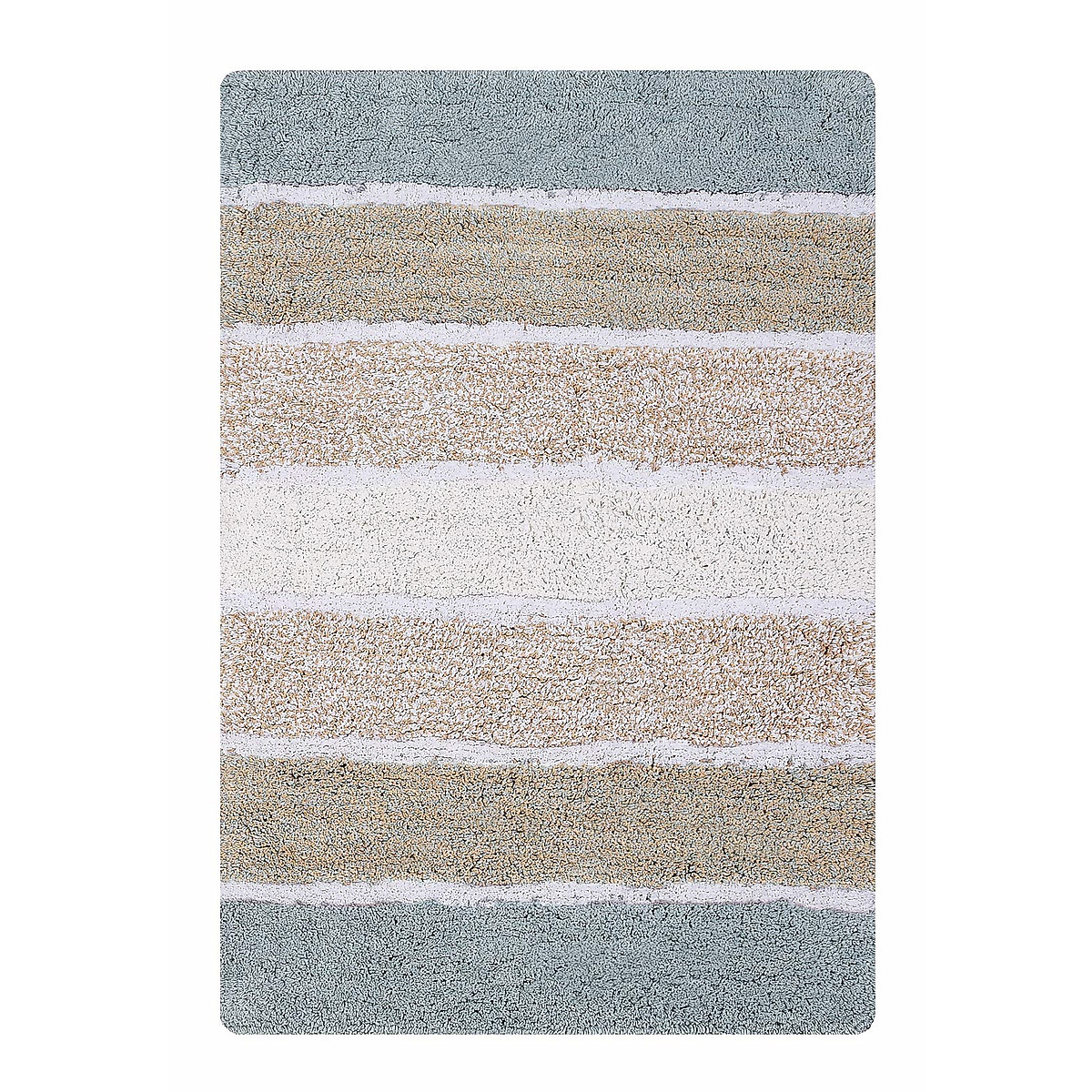 Quilted Stripe Luxury Bath Rug Set of 2, Mat Set, Soft Plush Anti-Skid Shower Rug +Toilet Mat.Quilted Rugs, Super Absorbent mats, Machine Washable Bath Mat,Size 21x32-17x24 Spa Grey-Beige