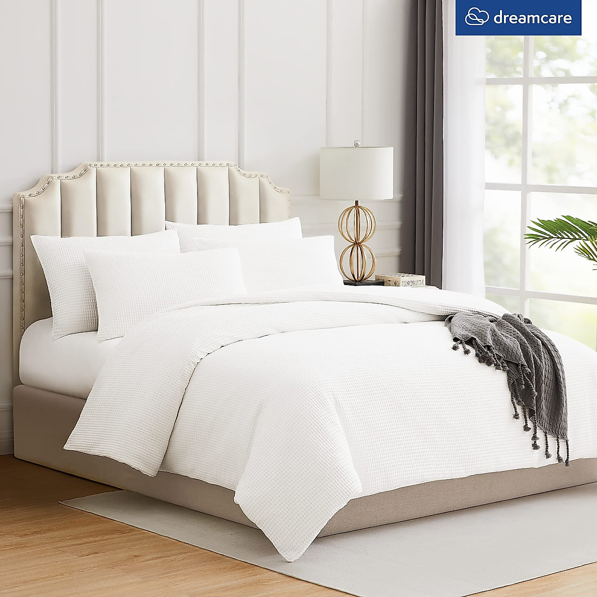 Waffle Duvet Cover King - Cooling Duvet Cover - Cotton Waffle Weave Duvet Cover Set with 1 King Duvet Cover and 4 Pillowcases - White Duvet Cover King Size - Cotton Duvet Cover (King, 104x90'' White)