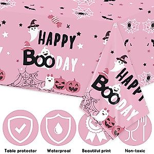 3 Pack Halloween Tablecloths Pink Halloween Party Decorations Pumpkin Ghost Happy Boo Day Halloween Table cover Rectangular Plastic Table Cover for Indoor Outdoor Halloween Party Home Decorations