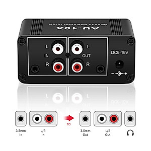 AtNeDcVh Mini Small Stereo Audio preamplifier, Headphone Amplifier, Gain 20dB Phono Turntable Phonograph preamp, Dual op amp NE5532 with RCA 3.5mm Input to RCA 3.5mm Output