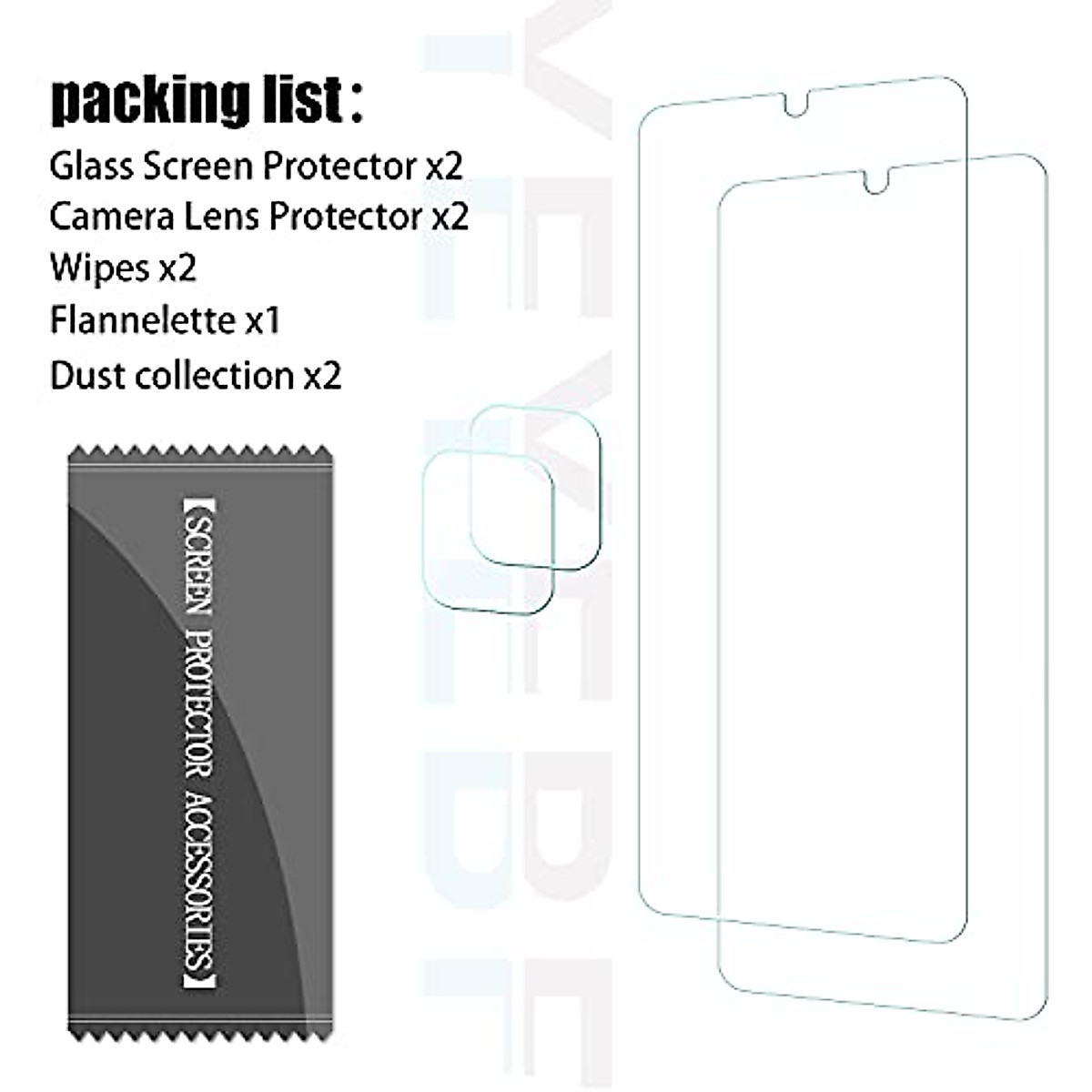 Galaxy A42 HD Clear Tempered Glass Screen Protector + Camera Lens Protectors by YEYEBF, [2+2 Pack] [3D Glass] [Bubble-Free] [Anti-Glare] Screen Protector Glass for Samsung Galaxy A42