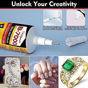 B7000 Clear Rhinestone Jewelry Glue with Precision Tip, Multi-Function Strong Adhesion B7000 Glue for Crafts, Suitable for Nail Metal Stone Glass Art DIY Project Fabric Shoes Cell Phones Screen Repair