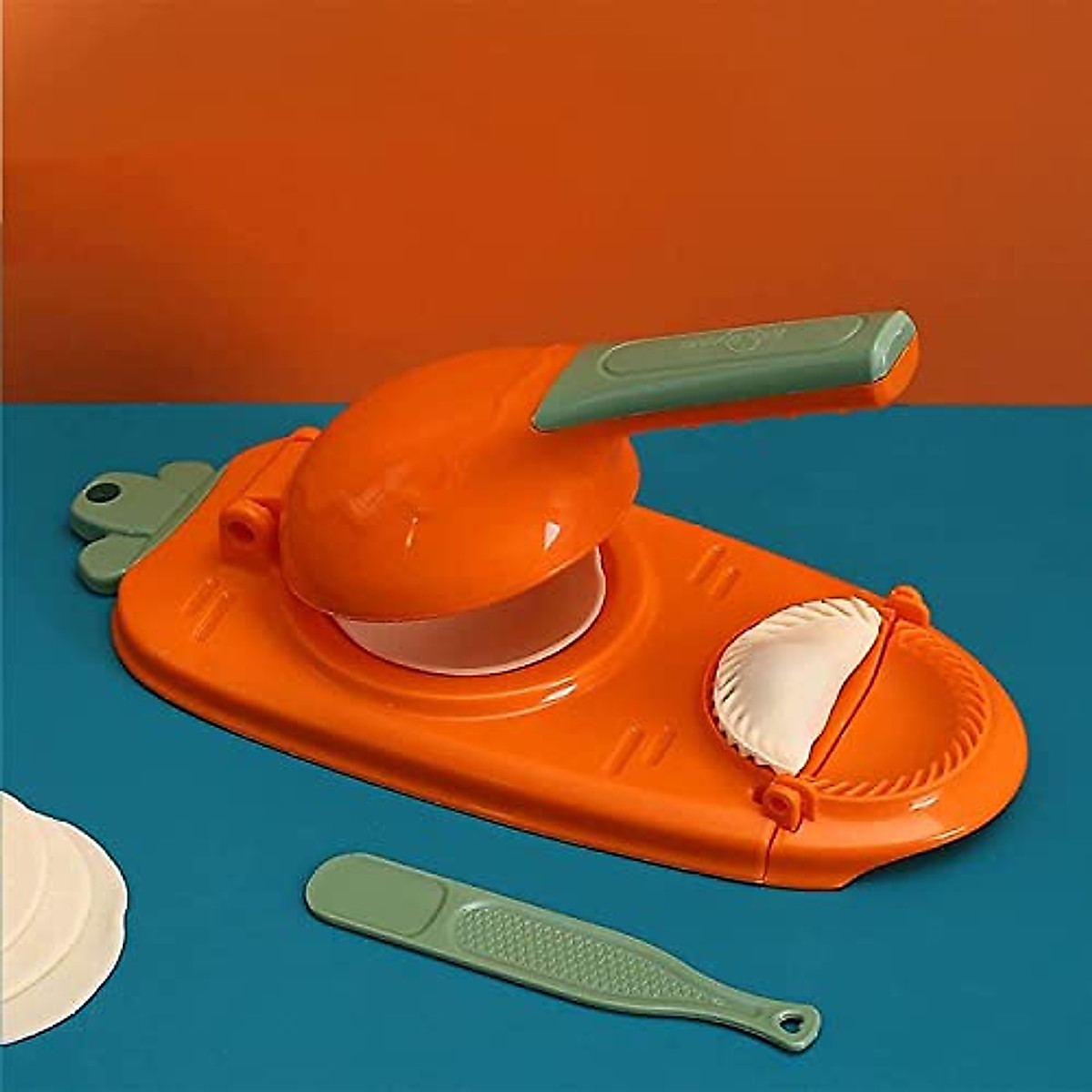 SYSGT Dumpling Maker Press 2in1 Empanada Skin Molds for Dumplings Empanadas, Ravioli Rolling Wrapper Mold Wonton Maker, Multifunctional Tool (Orange)