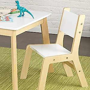KidKraft Wooden Modern Table & 2 Chair Set, Children's Furniture, White & Natural, Gift for Ages 3-8, 23.6 x 23.6 x 19