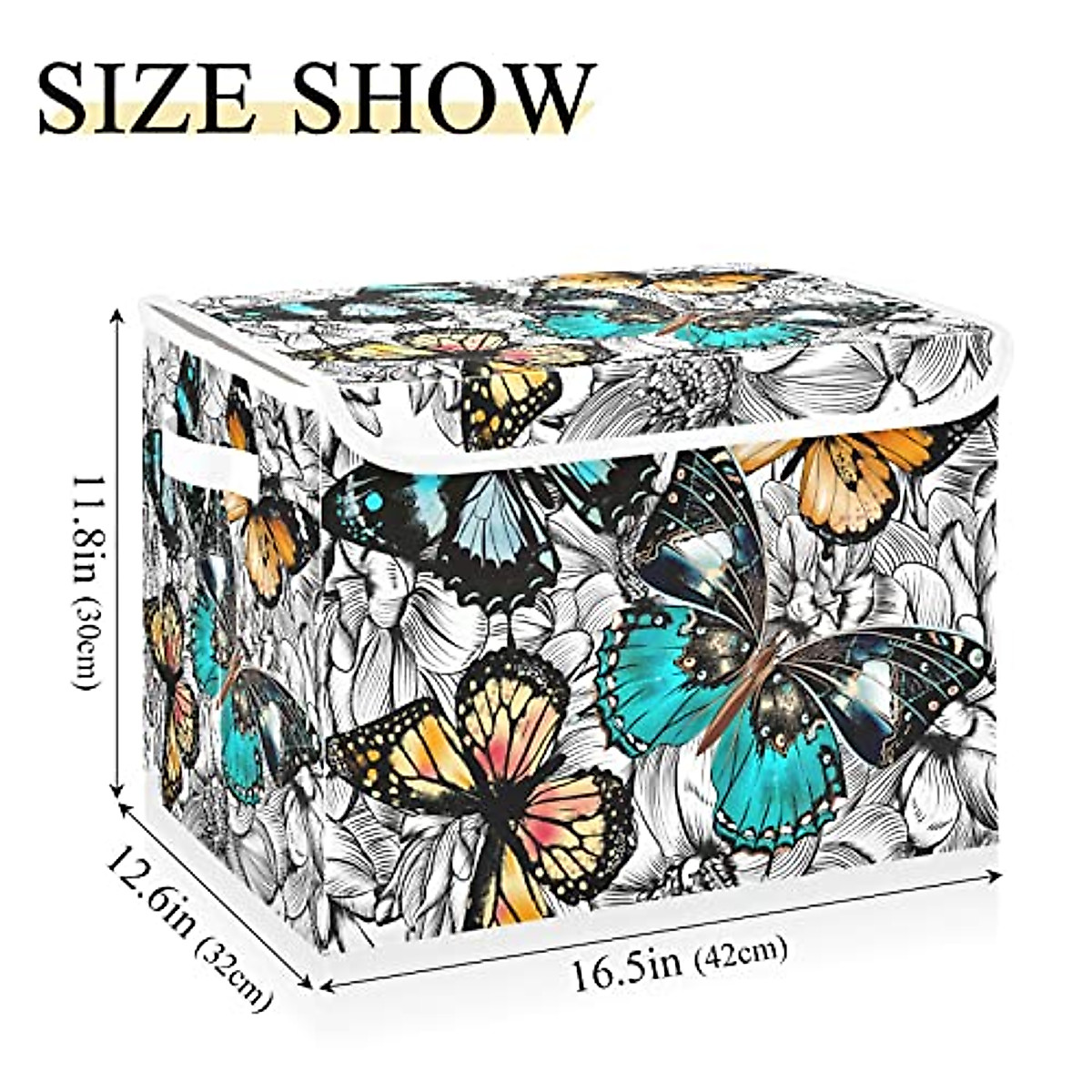 innewgogo Butterfly Storage Bins with Lids for Organizing Baskets Cube with Cover with Handles Oxford Cloth Storage Cube Box for Bed Room