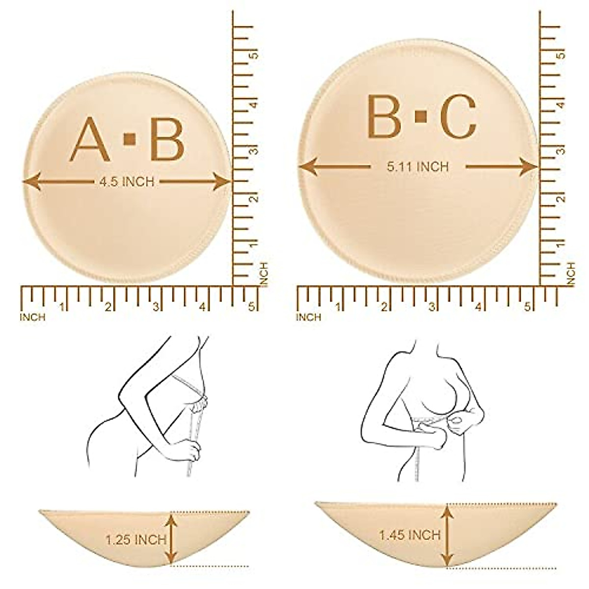 URSMART 6 Pairs Round Bra Inserts Pads, Removable and washable Bra Cups Inserts for Bikinis Top Swimsuit Sport Bra (Ａ/B Beige)