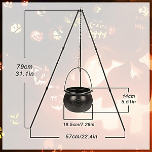 Halloween Witches Cauldron on Tripod, Halloween Cauldron with Green Lights, Halloween Outdoor Decor, Hocus Pocus Candy Bucket Decorations for Home Patio Garden Lawn Outside