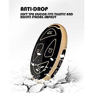 SANRILY Golden-Edge 7 Button Key Fob Cover for Hyundai ioniq 6 2023 Smart Key Keyless Full Coverd Key Holder Case with Leather Keychain Black