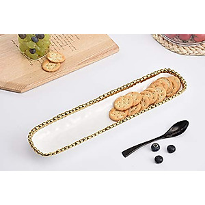 Pampa Bay Porcelain Cracker Cheese and Charcuterie Tray (White and Gold)