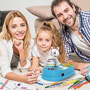 Engfa Easter Egg Decorating Kit, Bunny Spinner, Easter Crafts and Decoration Machine with 12 Dying Markers 30 Plastic Fake Eggs and Slings, Kids Easter Basket Stuffers Gifts