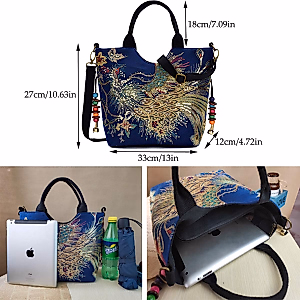Women Vintage Sequins Peacock Handbag - Ethnic Embroidery with Pendants (black)