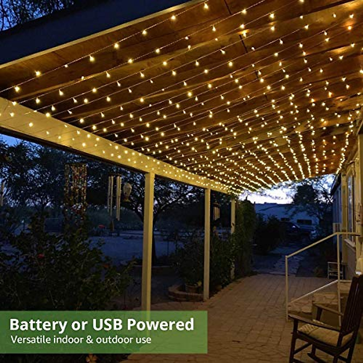 Lighting EVER Christmas Curtain Lights Battery Operated & USB Plug in, Remote, 10 x 10 ft Hanging Fairy Lights for Bedroom Wall, 300 LED Indoor Outdoor Backdrop Lights for Wedding Party, Patio Gazebo