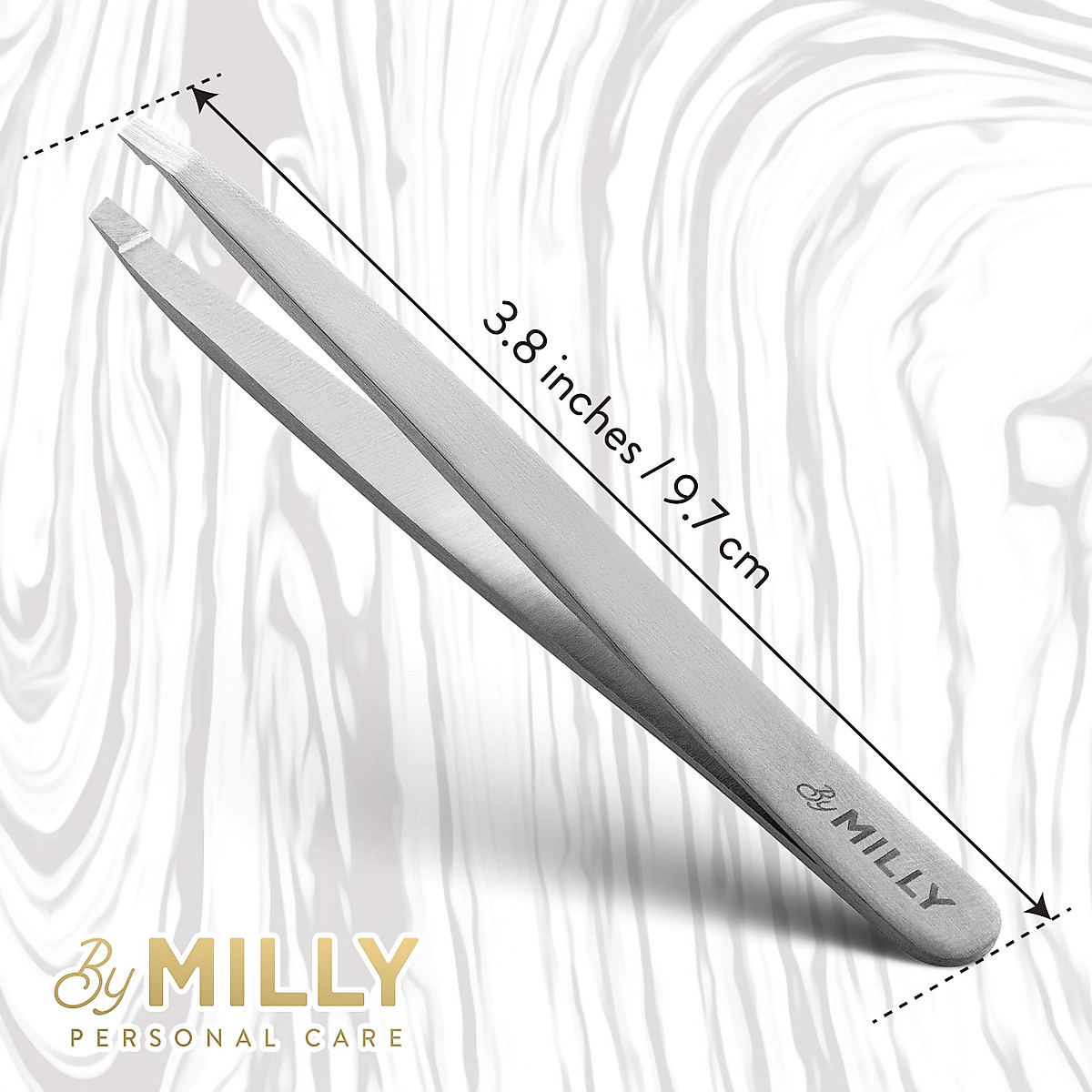 By MILLY Professional Slanted Tweezers for Women & Men | High Carbon Stainless Steel Sharp Tweezers | Tweezers for Women Facial Hair Plucking, Hand-Filed & Aligned Precision Slant Tips - Silver