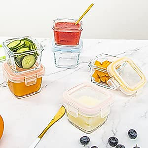 YARYOUNG 24 Pack 5oz Small Glass Food Storage Containers, Tiny Food Containers with Locking Lids Leak-proof, Glass Food Jars for Storing and Freezing food, Oven & Dishwasher Safe, BPA Free, Square