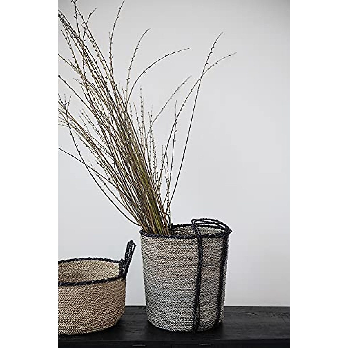 Creative Co-Op S/2 Seagrass Basket, Natural & Black, 2