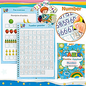 4Pcs Large Magic Practice Copybook for Kids, Handwriting Practice Book for Kids, Magic Ink Print Handwriting Workbook with 1 Pen + 8 Refills + 1 Grip for Beginners, Preschoolers & Kindergarten Kids