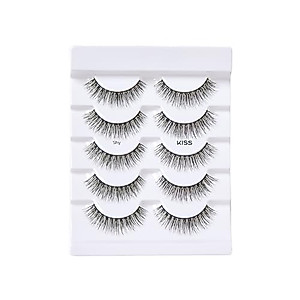 KISS Looks So Natural, False Eyelashes, Shy', 12 mm, Includes 5 Pairs Of Lashes, Contact Lens Friendly, Easy to Apply, Reusable Strip Lashes, Glue On