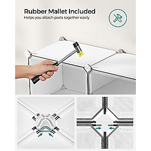 SONGMICS Interlocking Shoe Rack, Plastic Shoe Storage Cabinet, 6-Slot Modular Storage Organizer Unit, 11.8 x 15.7 x 11.8 Inches for Each Slot, with Doors, Steel Frame, Plastic Panel, White ULPC033W01