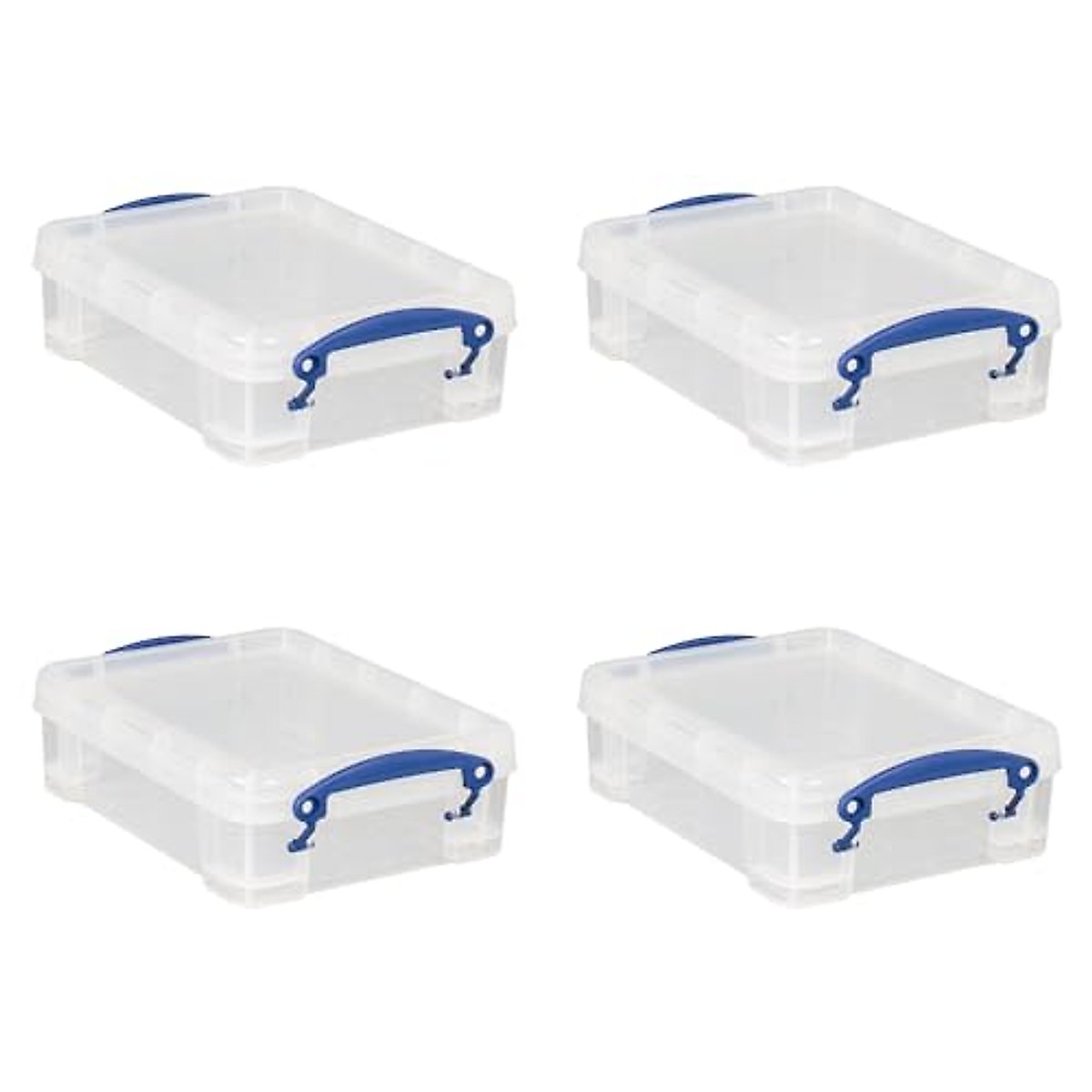 Really Useful Box 1.75 Liter Plastic Stackable Storage Container with Snap Lid & Built-In Clip Lock Handles for Home or Office Organization, 4 Pack