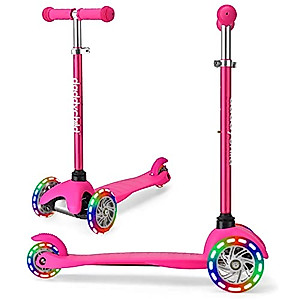 3 Wheel Scooters for Kids, Kick Scooter for Toddlers 3-6 Years Old, Boys and Girls Scooter with Light Up Wheels, Mini Scooter for Children (Pink)