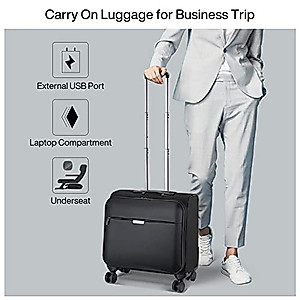 Hanke 18 Inch Softside Airline Approved Carry On Luggage Suitcases with Wheels,Travel Luggage Lightweight Square Suitcase with Lock TSA Rolling Luggage Bag with USB Port for Business Trip Men Women