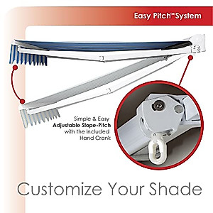 ADVANING MA1210-A447H2 Luxury Series, Premium Quality Manual Retractable Patio Awning, 100% Solution Dyed European Acrylic Easy UV Sunshade Manual Hand Crank, 12'x10', Ocean Blue - Sand Beige Stripes