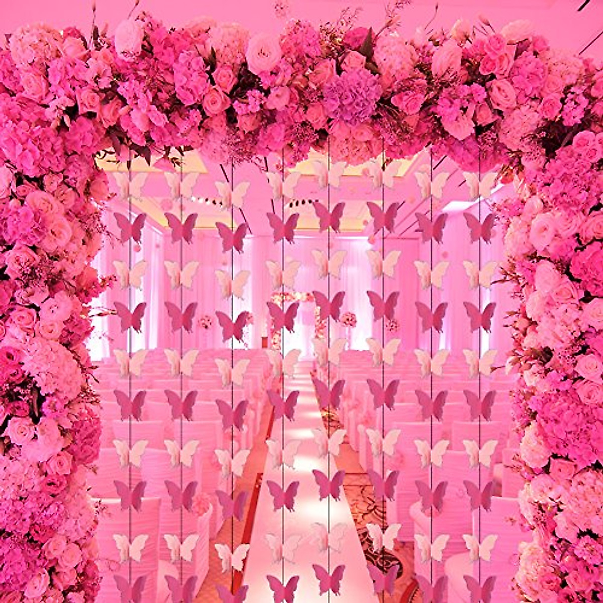 ADLKGG Butterfly Hanging Garland Party Decoration 4 Pack, 3D Paper Butterfly Bunting Banner for Wedding Baby Shower Birthday Home Decor, Pink