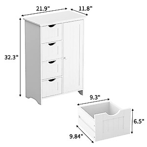 YESHOMY Bathroom Storage Cabinet, Side Free Standing Organizer with Large Space and Adjustable Shelves, Home Office Furniture for Multifunction in Living Room, Hallway, Kitchen, Bedroom, White