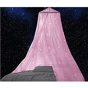 BCBYou Bed Canopy Mosquito Net with Fluorescent Stars Glow in Dark for Baby, Kids, and Adults, for Cover The Baby Crib, Kid Bed, Girls Bed Or Full Size Bed (Pink)