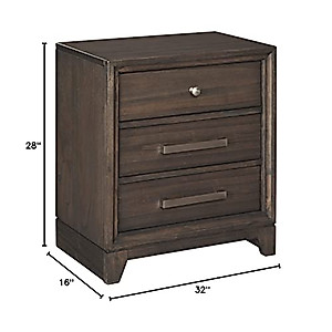 Signature Design by Ashley Brueban Transitional Contemporary 3 Drawer Nightstand with Dovetail Construction, Chestnut Brown