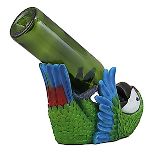 Ebros Gift Tropical Rio Rainforest Scarlet Macaw Parrot Wine Bottle Holder Caddy Figurine 10.25" Long Kitchen Dining Party Hosting Decor Statue of South American Evergreen Forest Birds (Green Macaw)