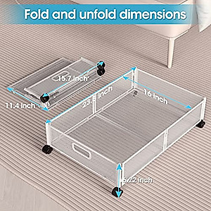 Fabutendus 2 PCS under-bed storage drawer, underbed storage with wheels, under-the-bed storage, Tool-free Assembly Metal Under-Bed Shoe Storage Organizer for Clothes Blankets Shoes Bedding Toys, White