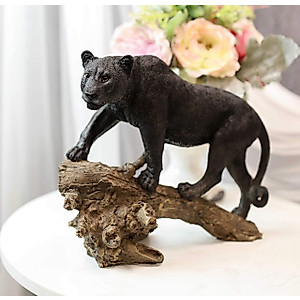 Ebros Gift Black Panther Cougar Climbing Weathered Tree Log Statue 10" Long Wildlife Black Jaguar Ghost Forest Hunter Sculpture Home Decorative Accent