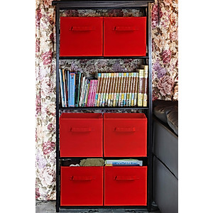 Simple Houseware Foldable Cube Storage Bin, Red - 6 Pack