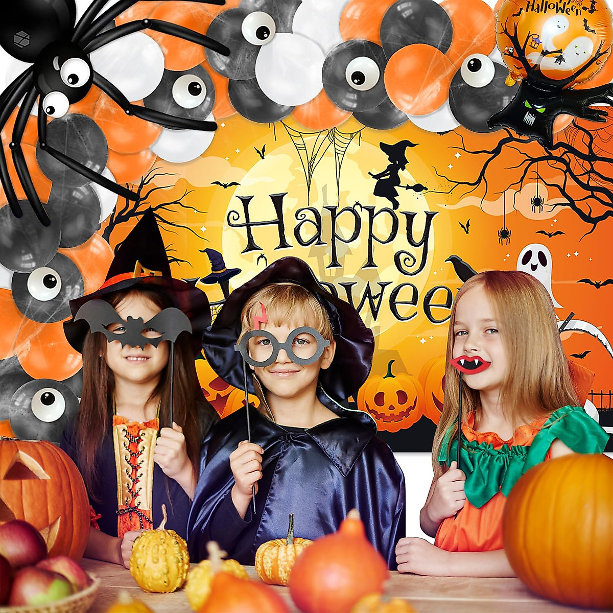 KORHONEN Halloween Balloon Garland Arch Kit, Halloween Birthday Party Decorations Includes Halloween Orange Black Confetti Balloons Halloween Foil Balloon Happy Halloween Banner Indoor Outdoor