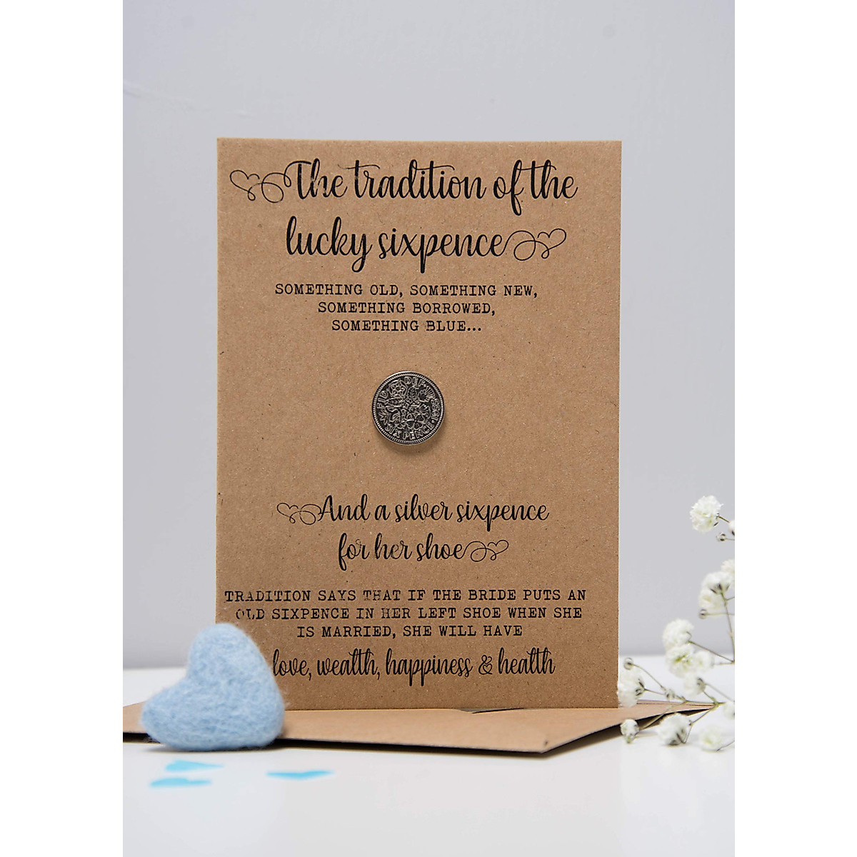 Bride's Sixpence Coin and Card Kraft | Sixpence Tradition | Something Old, Something New, Something Borrowed, Something Blue, and a Sixpence for Her Shoe