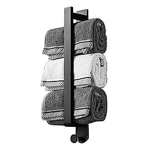 BestYiJo Tower Rack Self Adhesive Tower Bar, Thicken Stainless Steel Tower Holder for Bathroom Wall Mounted, Bathroom Towel Storage, Bathroom Accessories Tower Hanger with Hook (Silver)