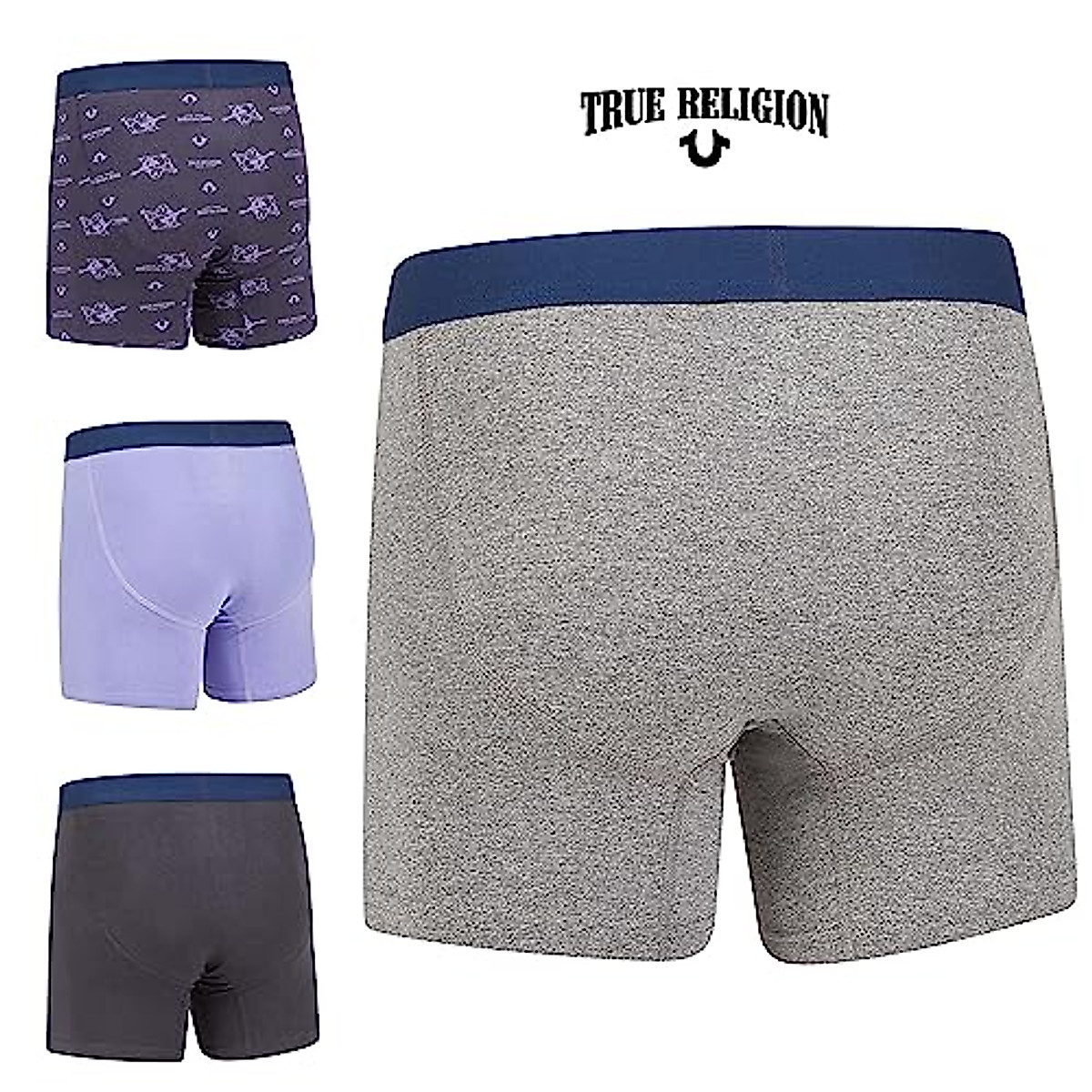 True Religion Mens Boxer Briefs Cotton Stretch Underwear for Men Pack of 4 Purple