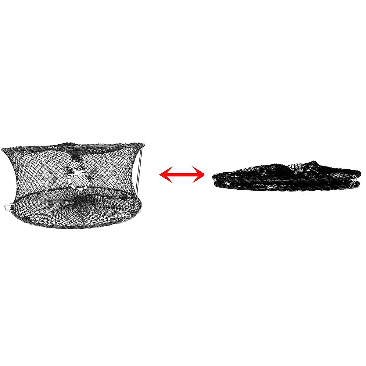 2-Pack of KUFA Sports Foldable Prawn Trap (Stretched Mesh Size:1-3/4") with 400' Rope, Yellow Float, Plastic Vented Bait Cage & Harness Combo (PRN59+PBQH38Y) X2