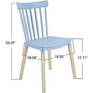 Simpol Home DSW Armless Modern Plastic Chairs with Wood Legs for Living, Bedroom, Kitchen, Dining,Lounge Waiting Room, Restaurants, Cafes, Set of 4, Blue Light