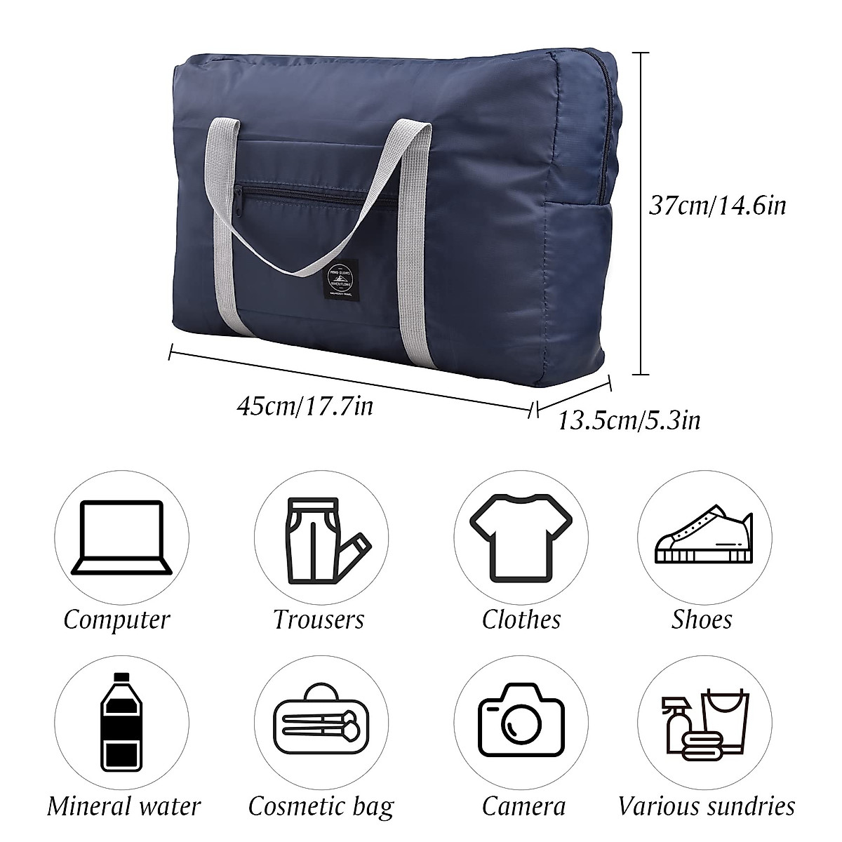 Foldable Travel Duffel Bag Waterproof Luggage Sports Gym Water Resistant Nylon Tote Carry-on Bags for Women and Girls Travel, Holiday, Shopping, Gym(Navy)