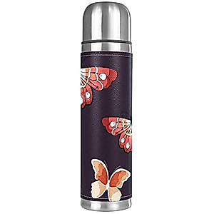 Stainless Steel Leather Vacuum Insulated Mug Butterfly Thermos Water Bottle for Hot and Cold Drinks Kids Adults 16 Oz