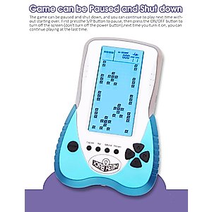 HLF New Retro Block Brick Game Console Large Screen Blue Backlight Brightness can be Adjusted Build in 23 Game Compatible with Lithium Battery/AAA Batteries can Plug in Headphone (Blue)