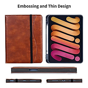 HFcoupe iPad Pro 12.9 Case 6th Generation 2022 / 5th Gen 2021, 12.9 Inch iPad Pro case with Pencil Holder and Pocket, Multiple Angles Viewing Flip Cover Protective Folio Auto Sleep/Wake - Brown