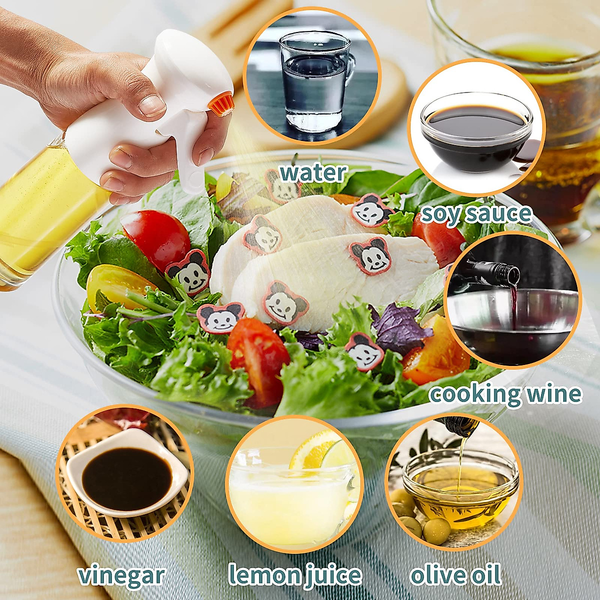 HXJV Olive Oil Sprayer for Cooking, 200ml Glass Oil Spray Bottles for Kitchen, Continuous Oil Mister Spray Bottle, Kitchen Gadgets for Air Fryer Accessories, Olive Oil Dispenser for Baking, Salad, Bbq