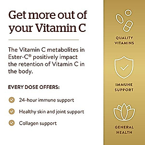 Solgar Ester-C Plus 500 mg Vitamin C with Citrus Bioflavonoids - 90 Capsules - Gentle & Non Acidic, Well Retained - 24-Hour Immune Support - Non-GMO, Gluten Free - 90 Servings