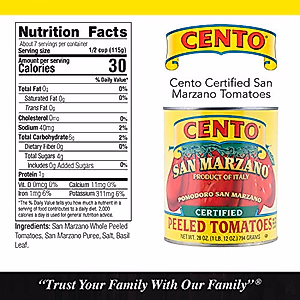 Cento Certified San Marzano Whole Peeled Plum Tomatoes, 28 Ounce , Pack Of 6