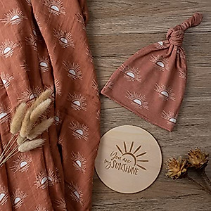 Miaoberry 100% Organic Cotton Baby Muslin Swaddle Blanket Set| Rust Boho Sunrays Sunset| Gender Neutral for Boys Girls|Hospital Newborn Receiving Blanket |Newborn Unisex