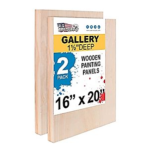 U.S. Art Supply 16" x 20" Birch Wood Paint Pouring Panel Boards, Gallery 1-1/2" Deep Cradle (Pack of 2) - Artist Depth Wooden Wall Canvases - Painting Mixed-Media Craft, Acrylic, Oil, Encaustic